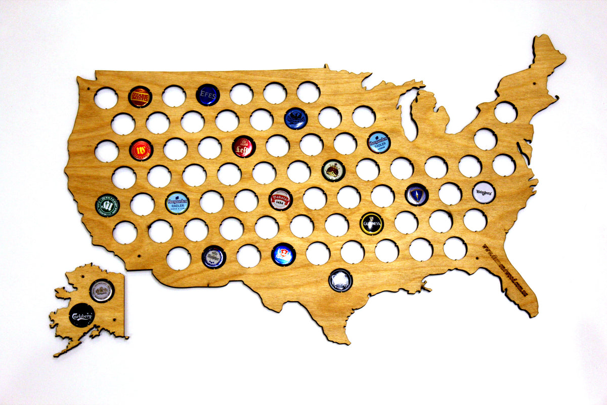 USA and 50 states beer cap map – Diamond Wood WCG