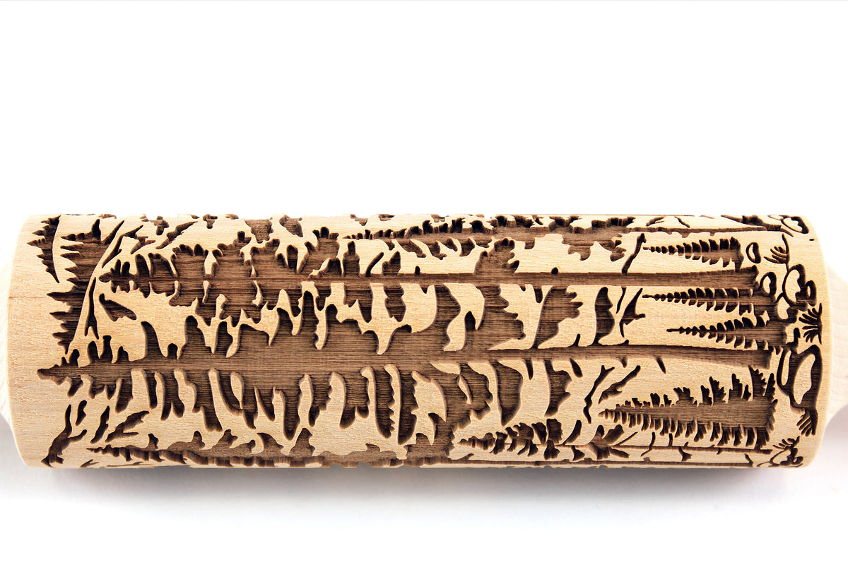 Pine Forest Wood Rolling Pin, Cedars, Mountains, Embossed Cookies ...
